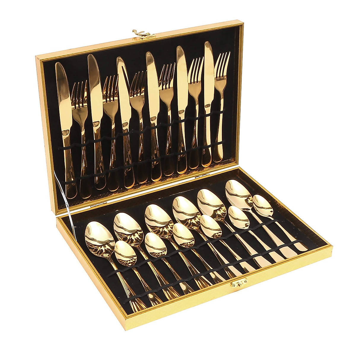 Lightahead 24pcs Stainless Steel Flatware Tableware Premier Quality Gold Colored Cutlery Set in attractive GoldenGift box (Golden)