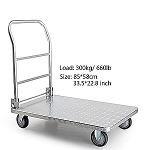 Generic Platform Hand Truck Platform Truck with Foldable Handle and 360 Degree Swivel Wheels Steel Push Hand Cart for Loading and Storage Hand Truck Push Dolly for Loading (Size : 70 * 46) (85 * 58)