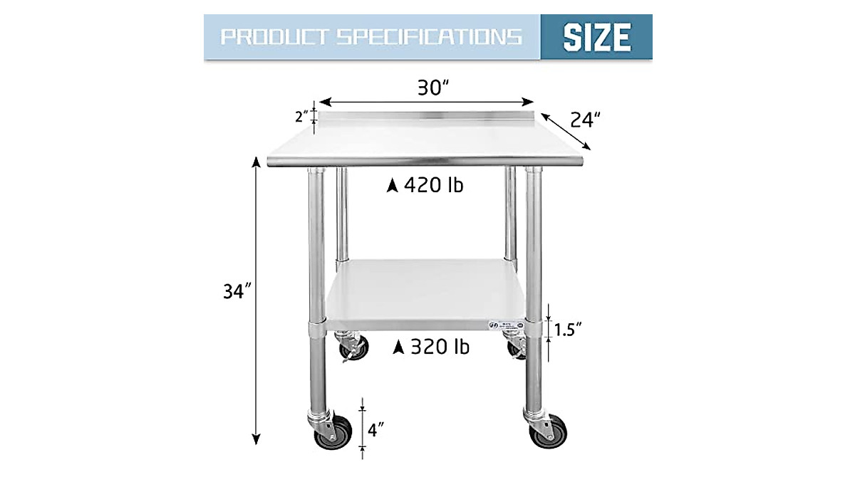 Hally Stainless Steel Prep Table with Wheels - 24 x 30
