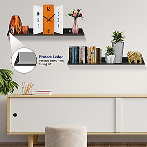 FEBTECH - Black Metal Floating Shelf - Floating Shelves for Wall - Steel Industrial Heavy Duty Renter Friendly Shelves - Stylish and Sturdy Storage Solution (36" X 8" X 2.5")