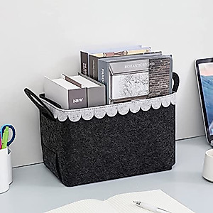 Yesesion 3 Pack Cube Storage Bins, Felt Collapsible Storage Basket for Shelves, Home Office Organization Box for Closet, Nursery, Bedroom, Books, Letter, Toys, Toilet Paper ( Dark Gray - Medium )