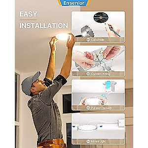 Ensenior 12 Pack 6 Inch Ultra-Thin LED Recessed Ceiling Light with Junction Box, 5000K Daylight, 12W 110W Eqv, Dimmable Can-Killer Downlight, 1050LM High Brightness - ETL and Energy Star Certified