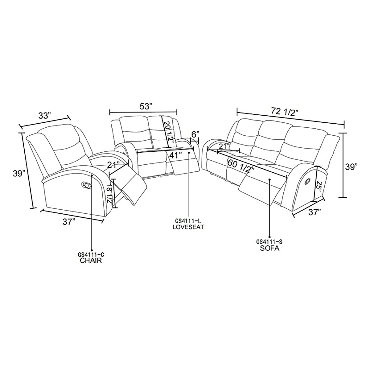 EZLUX 72.5" Leather Sofa 3 Seater, Upholstered Manual Reclining for Home Theater Apartment Living Room Furniture Sets, Black