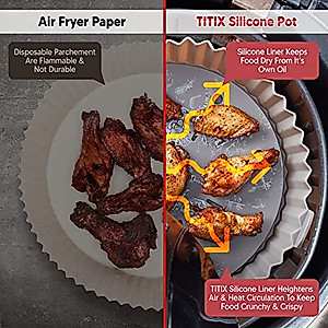 TITIX Silicone Air Fryer Liner (4-Piece Set) - Grey-Brown (XL - 9.5") - Dishwasher & Microwave Safe Silicone Bowl - Heat Resistant Reusable Oven & Air Fryer Liner