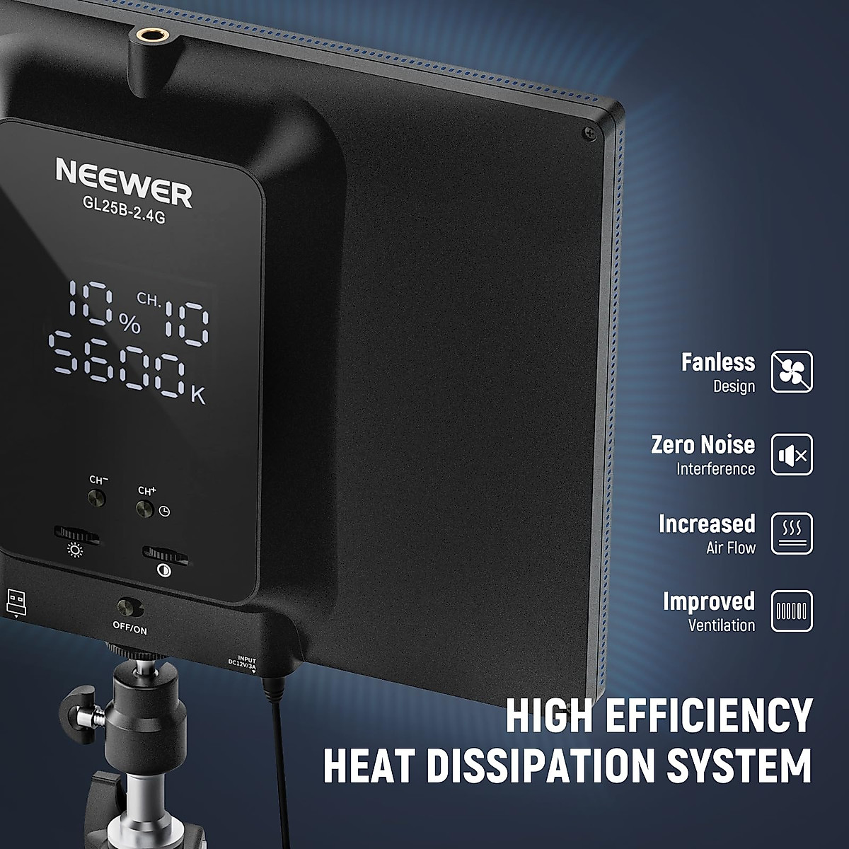 NEEWER GL25B 12.9" Streaming Key Light, 2.4G RT100 Remote & PC/Mac APP Control 25W 2300Lux/0.5m 2900K–7000K CRI98+ Dimmable Edge Emitting Silent Webcam Video Light with Desk Stand & USB Transmitter