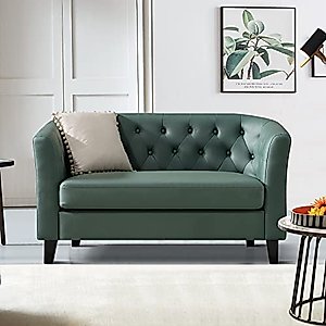 Husbedom 50 Inches Loveseat, Small Air Leather Couch for Small Spaces, Mini Sofa with Button Tufted Décor for Bedroom, Love Seats Furniture, Living Room, Bedroom, Apartment, Dorm, Grey Green