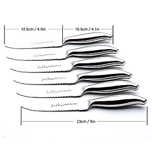 Stainless Steel Steak Knife Set of 6 With Block Dishwasher Safe, Serrated Steak Knives - by Jean Patrique