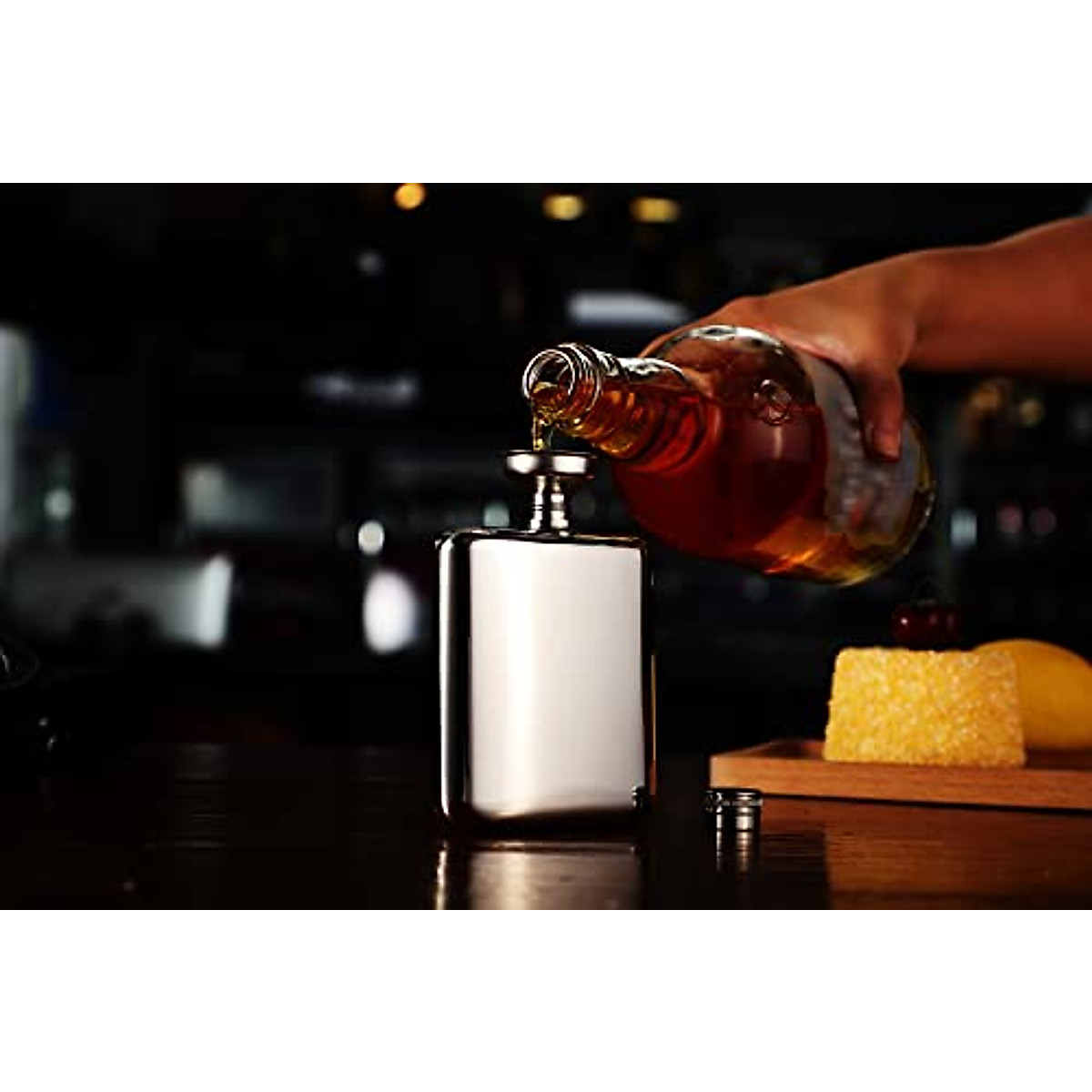 HIDORAN 6oz Shiny Hip Flask Stainless Steel Pocket Container for Drinking Thickening Hip Flasks with Funnel Curved Pocket Flask for Liquor Leak-Proof Mirror-Like Finish Silver