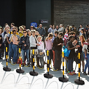 Traffic Delineator Post Cone, Plastic Stanchion Post Set Crowd Control Stands Barrier with 6.6 ft Link Chain and S Hooks for Parking Lot Construction Caution Roads, Yellow, Black (2 Sets)