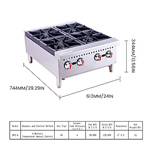 EASYROSE Gas Hot Plate 4 Burner Gas Stove 24" Commercial Stove Top Countertop Gas Range Commercial Cooking Equipment 120,000 BTU, ETL Listed