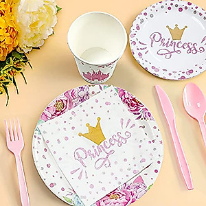 NAIWOXI Princess Birthday Party Supplies - Princess Party Decorations Tableware Set Include Plates, Napkins, Cups, Cutlery, Tablecloth, Straws, for Girls Princess Baby Shower Decorations | Serve 24