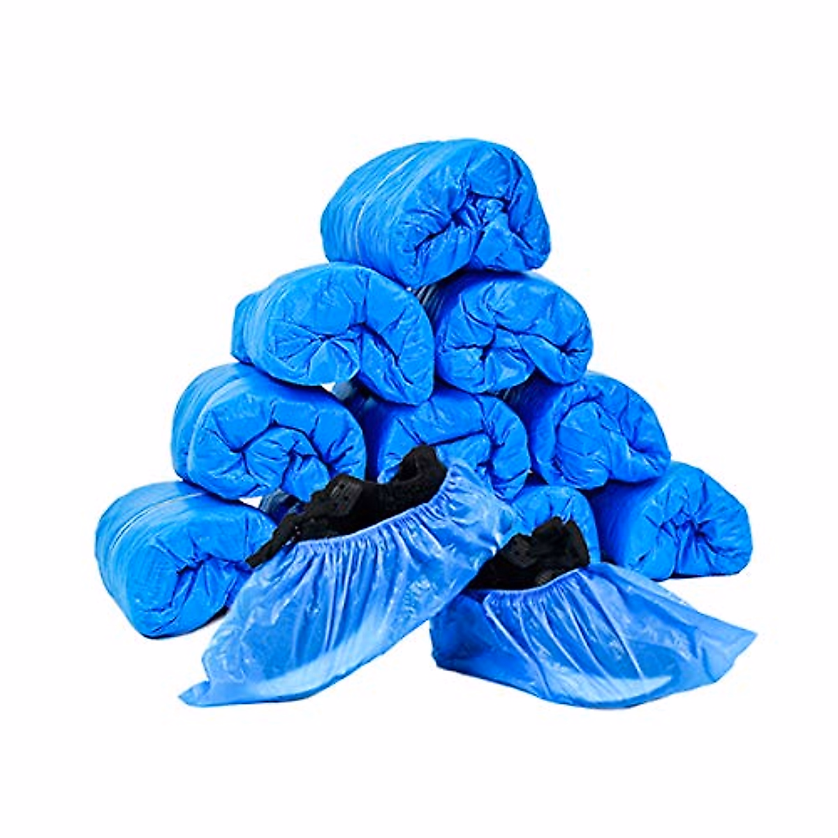 JIAQUAN 100 Pack (50 Pairs) Disposable Plastic Shoe Covers & Boot Covers Waterproof Non-slip for Construction, Workplace, Indoor Carpet Floor Protection,One Size Fits Most.