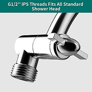 All Metal 16 Inch Solid Brass Adjustable Curved Shower Head Extension Arm Flexible Height & Angle Shower Arm Extender with Lock Joints,Universal Connection Stainless Steel Pipe Height Extending,Chrome