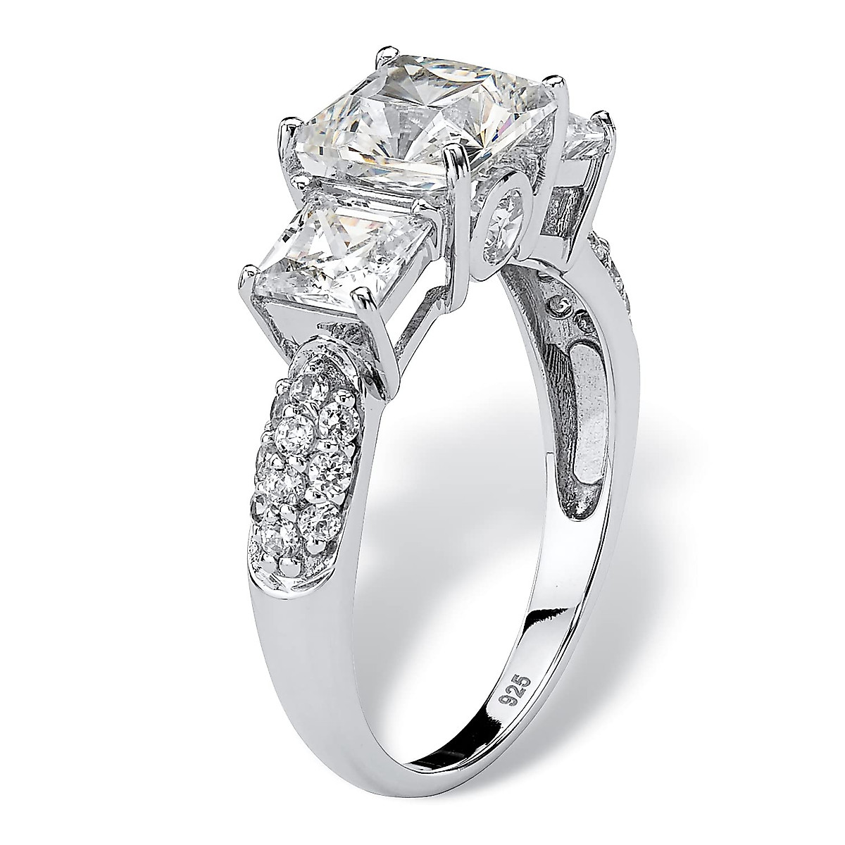 PalmBeach Platinum-plated Sterling Silver Princess Cut Created White Sapphire 3-Stone Bridal Ring Sizes 6-10 Size 10