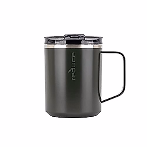 REDUCE 14 oz Insulated Coffee Mug with Handle and Flo-Motion Lid - Perfect Travel Mug with Handle for Hot Coffee and Tea - Single-Serve Friendly, Dishwasher Safe, BPA Free - Stone