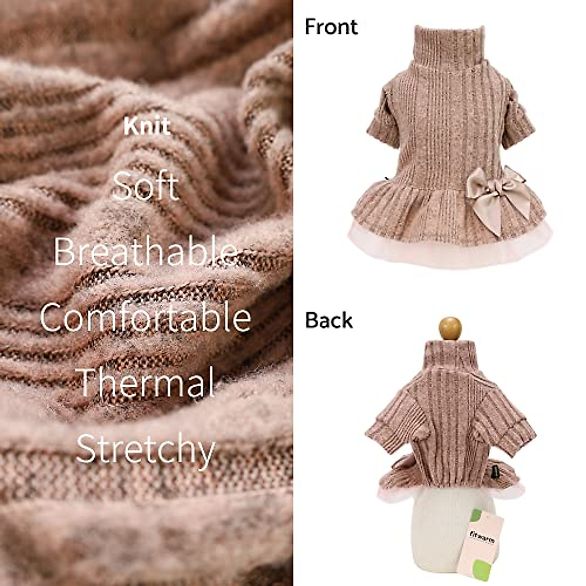 Fitwarm Knitted Dog Tulle Sweater Dress, Dog Winter Clothes for Small Dogs Girl, Cat Apparel, Pink, XS