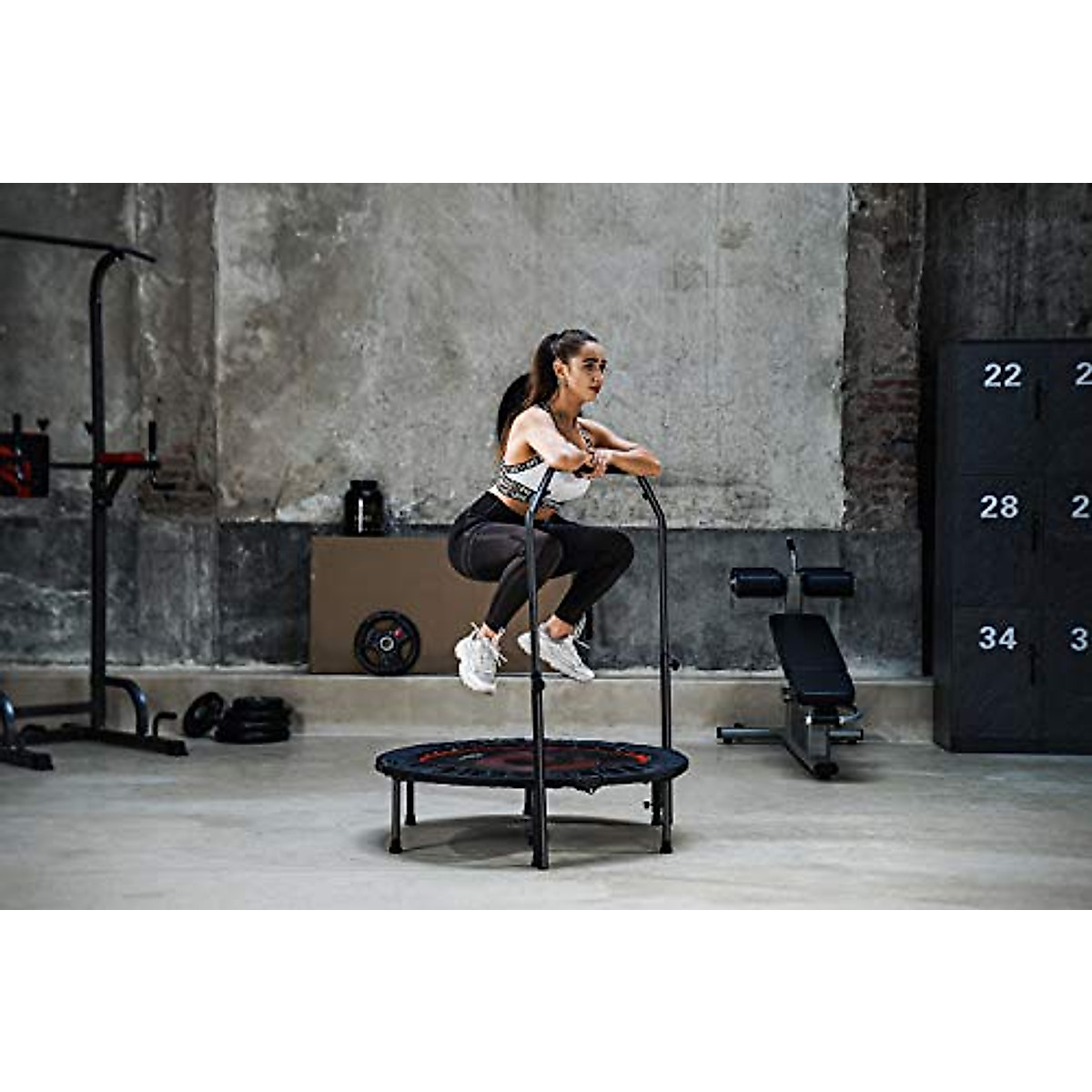 Pelpo 38"/40"/45" Folding Mini Trampoline,Exercise Trampoline with Adjustable Foam Handle, Rebounder Trampoline for Adults Fitness, Indoor Trampoline for Bounce Workout Max Load 330lbs, Black