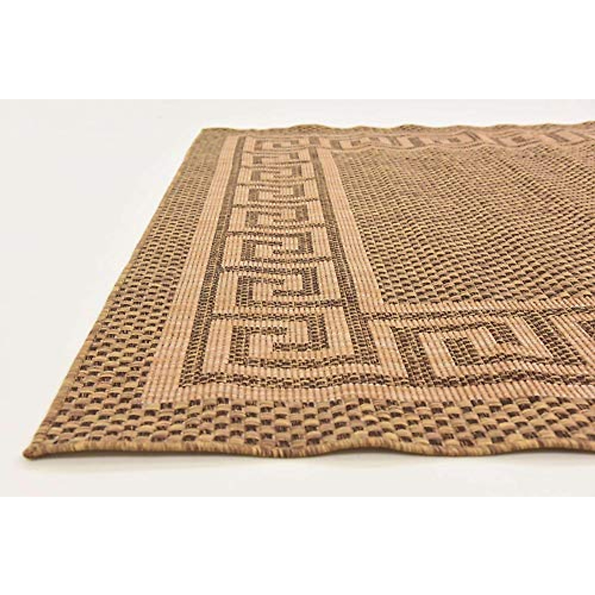 Unique Loom Outdoor Border Collection Area Rug - Greek Key (5' 4" Square, Brown/ Light Brown)