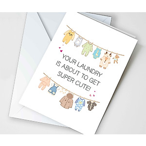 Baby Shower Cards, New Baby Congratulations Gift for New Parents, Cute Laundry Is About to Get Cute Card, Gender Reveal Congrats Pregnancy Card (Cute Laundry - Neutral)