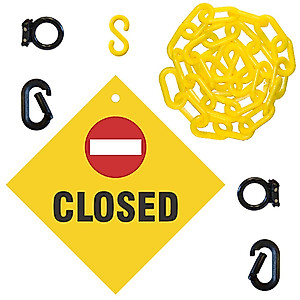 Mr. Chain Closed Sign Kit, Sign and 3-feet Yellow 2-Inch Chain (7403CL) 8" Height x 8" Width, 1 Count (Pack of 1)