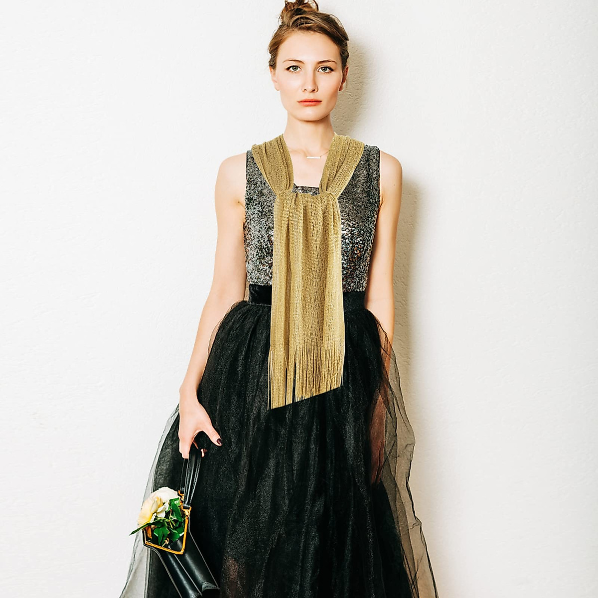 Aster Sparkling Metallic Shawls and Wraps for Evening Dresses with Buckle, Womens Shawls and Wraps for Evening Party Bride Bridesmaid Gifts(Gold)