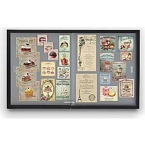 Displays2go 5' x 3' Indoor Bulletin Board, Locking Slide Doors, Gray Tackboard - Black (FBSD63BKGLG)