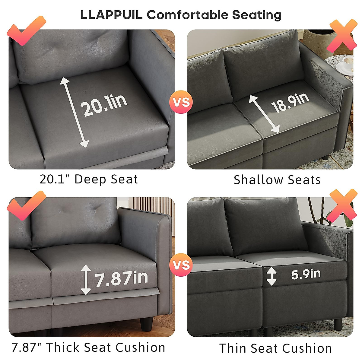 LLappuil Modular Sectional Sofa with Reversible Chaise, U Shaped Couch with Storage, Modern Faux Leather Fabric Sofa with Ottoman, Oversized Sectionals for Living Room, 9 Seat, Dark Grey