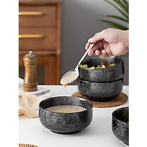 Kanwone Ceramic Bowls - 32 Ounce Bowl Set for Cereal, Salad, Noodle and Soup, Japanese Noodle Bowls - Set of 4, Black, Microwave and Dishwasher Safe