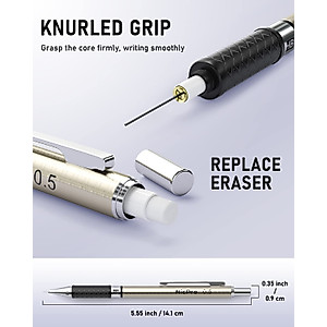 Nicpro 0.5 mm Art Mechanical Pencil Set in Storage Case, 3 PCS Metal Drafting Pencil Lead Pencil with 6 Tube HB Lead Refills, 3 Erasers, 9 PCS Eraser Refills for Artist Writing, Drawing, Sketching