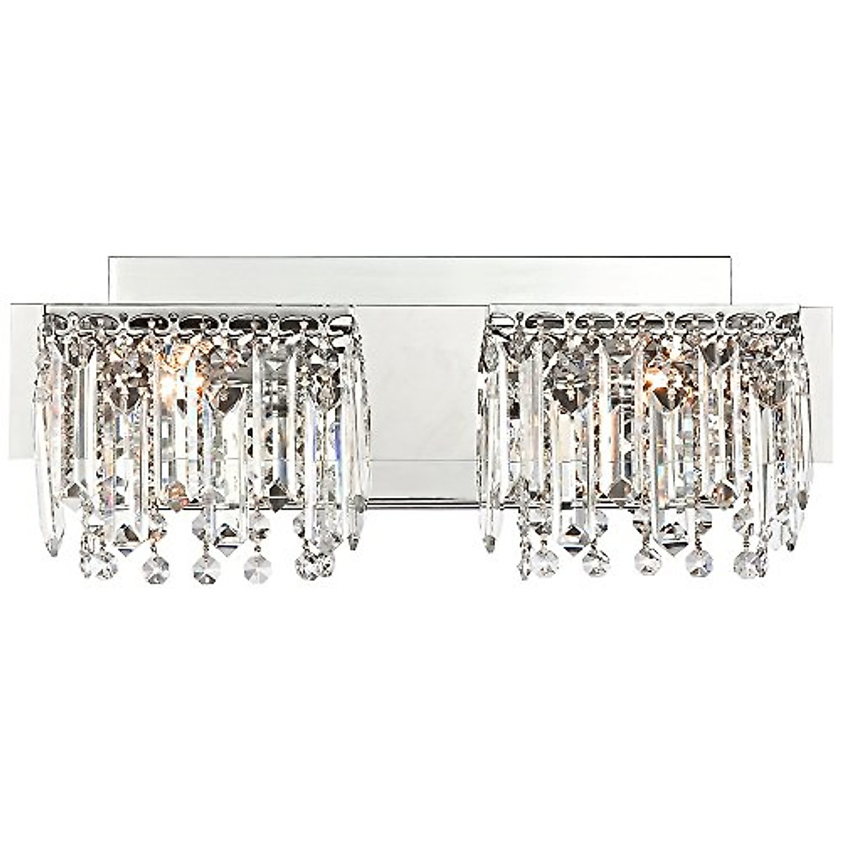 Possini Euro Design Hanging Crystal Modern Wall Light Chrome Silver Metal Hardwired 16 1/2" Wide 2-Light Fixture Mounted Strand and Prisms for Bathroom Vanity Mirror House Home Hallway Room Decor