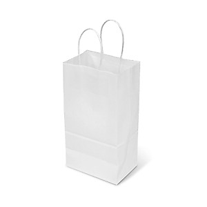 TOWRAP Small White Paper Bags 100Pcs 5.25x3.75x8 Inch Gift Bags with Handles Bulk,Party Bags, Shopping Bags,Retail Bags,Merchandise Bags,Favor Bags,Business Bags