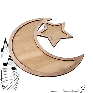 ABOOFAN 1pc Eid Ramadan Bairam Platter Plate Islamic Wood Dish Food Star Plates Dates for Parties Supplies Snacks Party Dessert Home Decoration Shaped Tray Mubarak Decorations Muslim