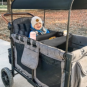 Upgraded Stroller Snack Tray for Wonderfold Wagon W2 Series - Kids Toy Placement - Faux Leather Sides - Easy to Clean - Deeper Cup Holder - Reinforced Sides