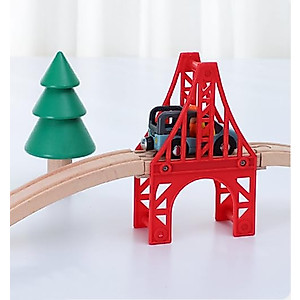 Wooden Train Bridges, 3 Suspension Bridge, Wooden Train Track Accessories, Wooden Train Track, Train Tracks Compatible with All Major Brands, Wooden Toys for Girls & Boys