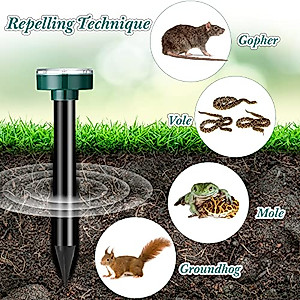 Kittmip Solar Mole Repellent Ultrasonic Powered Outdoor Sound Wave Deterrent for Lawn Garden Snakes Moles Gophers Groundhogs Voles and Other Burrowing Mice, Round (18)