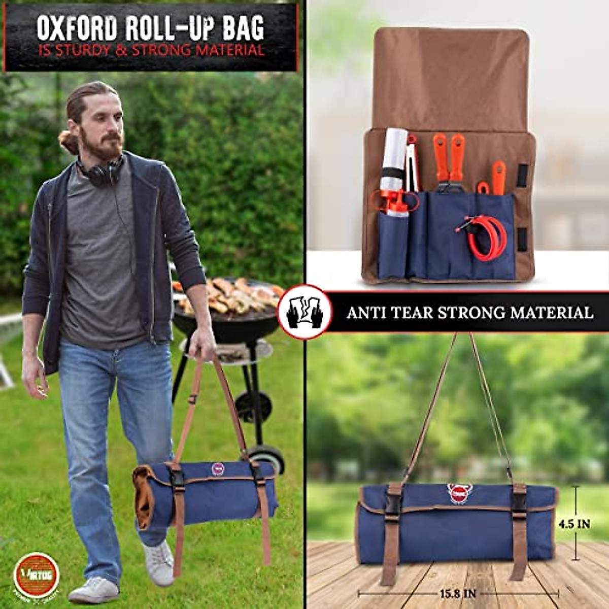 VirtuG Griddle Accessories Kit with Premium Roll-Up Bag for Blackstone and Camp Chef BBQ Accessories – Professional Spatula Accessories BBQ Grill Set – Stainless Steel Barbecue Tools for Camping