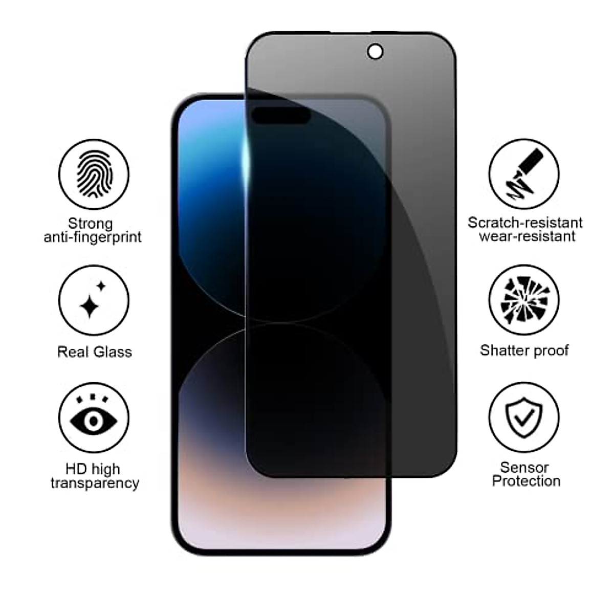 iPhone 14 Pro Max Privacy Screen Protector,2 Pack 14 Pro Max Screen Protector Tempered Glass Compatible With iPhone 14 Pro Max, Sensor Protection,Dynamic Island Compatible,Case Friendly Tempered Glass Film,[9h Hardness]