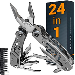 Multitool 24-in-1 with Mini Tools Knife Pliers and 11 Bits - Multi Tool All in One Multi Function Gear for Men Best Multi-tool Kit for Work EDC Camping Backpacking Survival - Great Gift for Men 2238