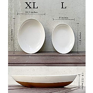 Mora Ceramic Large Serving Bowls- Set of 2 Oval Platters for Entertaining. Modern Kitchen Dishes for Dinner, Fruit, Salad, Turkey, etc. Oven, Dishwasher Safe, 55 / 35 oz, 13.5" / 11.8" - Vanilla White