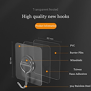 MAGPIE Adhesive Hooks 30kg/66lbs(Max) Duty Wall Hooks SelfTraceless Clear and Removable, Waterproof and Rustproof Multiple Uses for Bathroom Kitchen Home 8 Pack