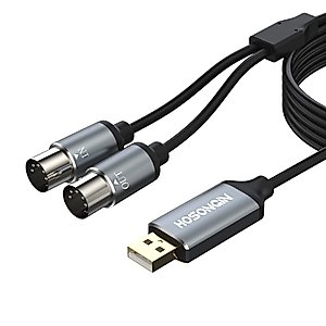 HOSONGIN MIDI to USB Cable 6 Feet, USB to 5-PIN MIDI Interface Adapter Connecting with Keyboard Synthesizer Drum for Editing Recording