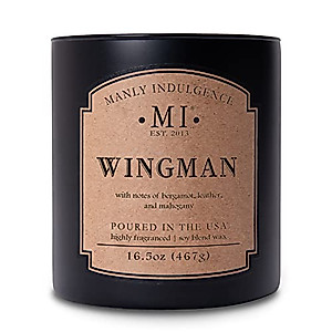 Manly Indulgence Wingman Scented Jar Candle, Classic+ Collection, 2 Wick, 16.5 oz - Up to 60 Hours Burn