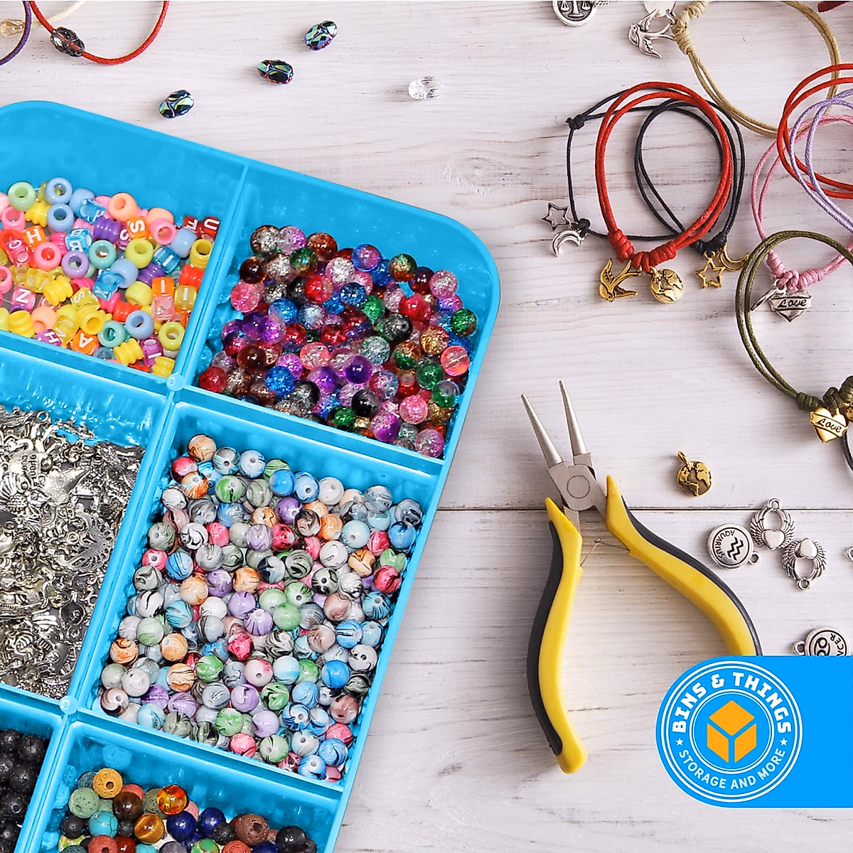 Bins & Things Storage Container with Organizers - 8 Compartments - Blue - Craft Storage/Craft Organizers and Storage - Bead Organizer Box/Art Supply Organizer