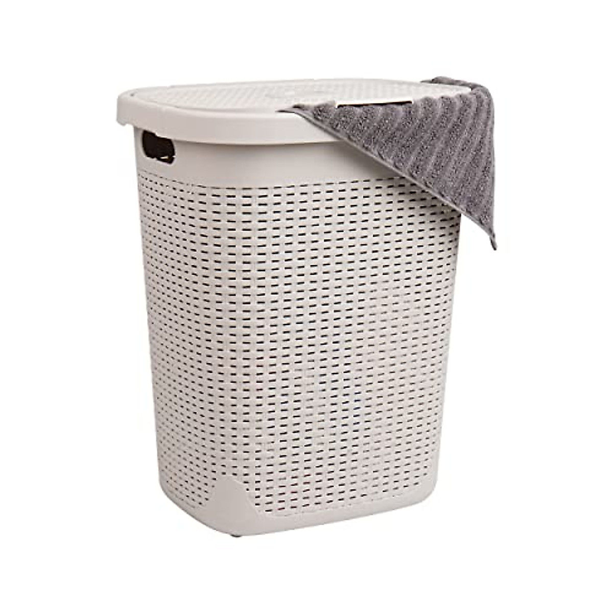 Mind Reader Basket Collection, Slim Laundry Hamper, 50 Liter (15kg/33lbs) Capacity, Cut Out Handles, Attached Hinged Lid, Ventilated, 17.65"L x 13.75"W x 21"H, Ivory