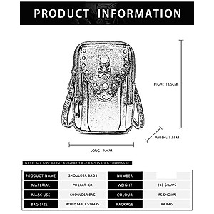 Punk Gothic Skull Carry Purse Women Handbag Single Shoulder Waist Bag Cell phone Wallet Steampunk Retro Women Travel Purse Motorcycle Bag Stud Rivet Fashion,Black,803,Small