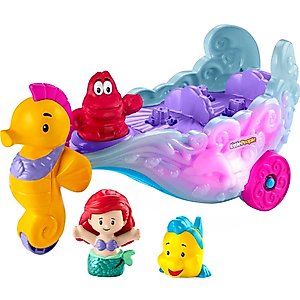 Fisher-Price Little People Toddler Toy Disney Princess Ariel's Light-Up Sea Carriage Musical Vehicle for Pretend Play Ages 18+ Months​