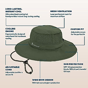 ARMORAY Cooling Boonie Bucket Hat - Wide Brim Adjustable Sun Hats for Men and Women- Army Green