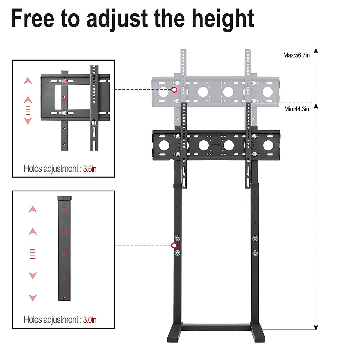 unho Universal Against The Wall TV Stand Floor: Free Standing Mount Stand with Height Adjustable Bracket for TV Bench Compatible with 32-65 inch Flat Panel LED LCD Plasma Screens (Black)