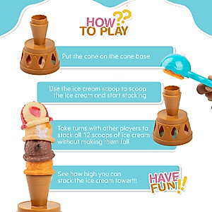 Smart Novelty Ice Cream Toy Stacking Tower - Balancing and Stackable Scoop Ice Cream Play Set for Toddlers, Frozen Dessert Food Games for Kids Aged 3+