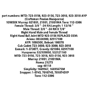 Thaekuns 923-0156 Replacement Tractor Ball Joints for MTD 923-0156 723-3018 923-3018, AYP Craftsman Poulan Husqvarna 109850X, Murray 21031MA 021031 21031, Toro 112-0306